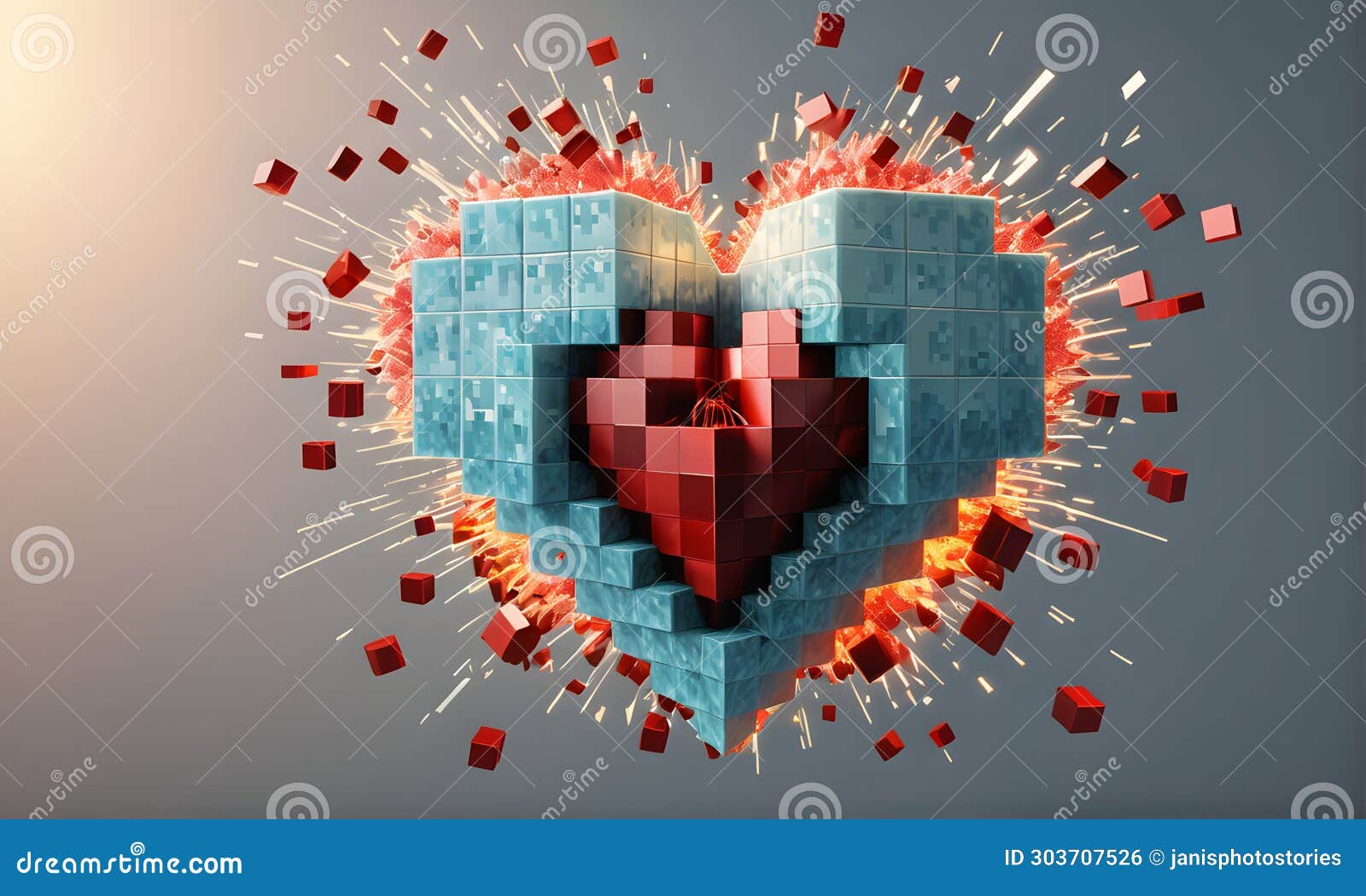 Exploding Minecraft Colorful Cubes Paint and Splashes. Heart Shape ...