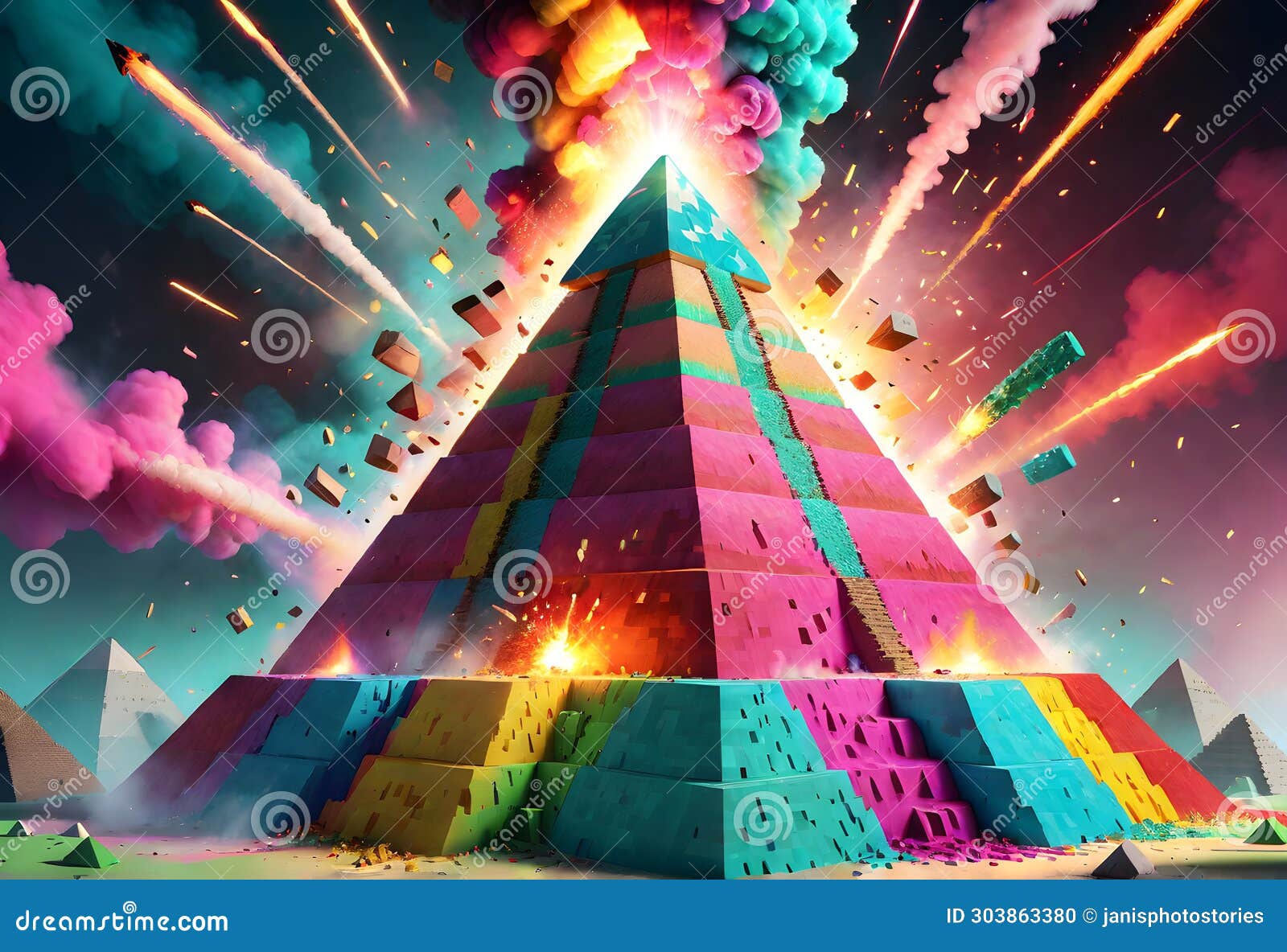 Exploding Minecraft Colorful Pyramid Paint and Splashes. Minecraft ...