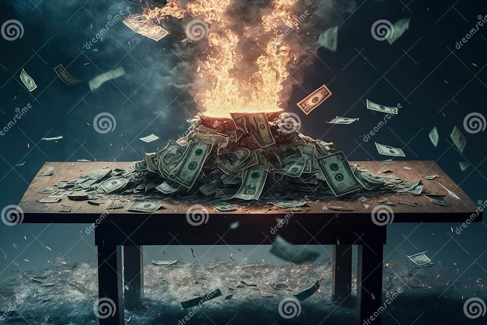 Exploding Money on a Table Filled with Dollar Bills, Generative AI ...