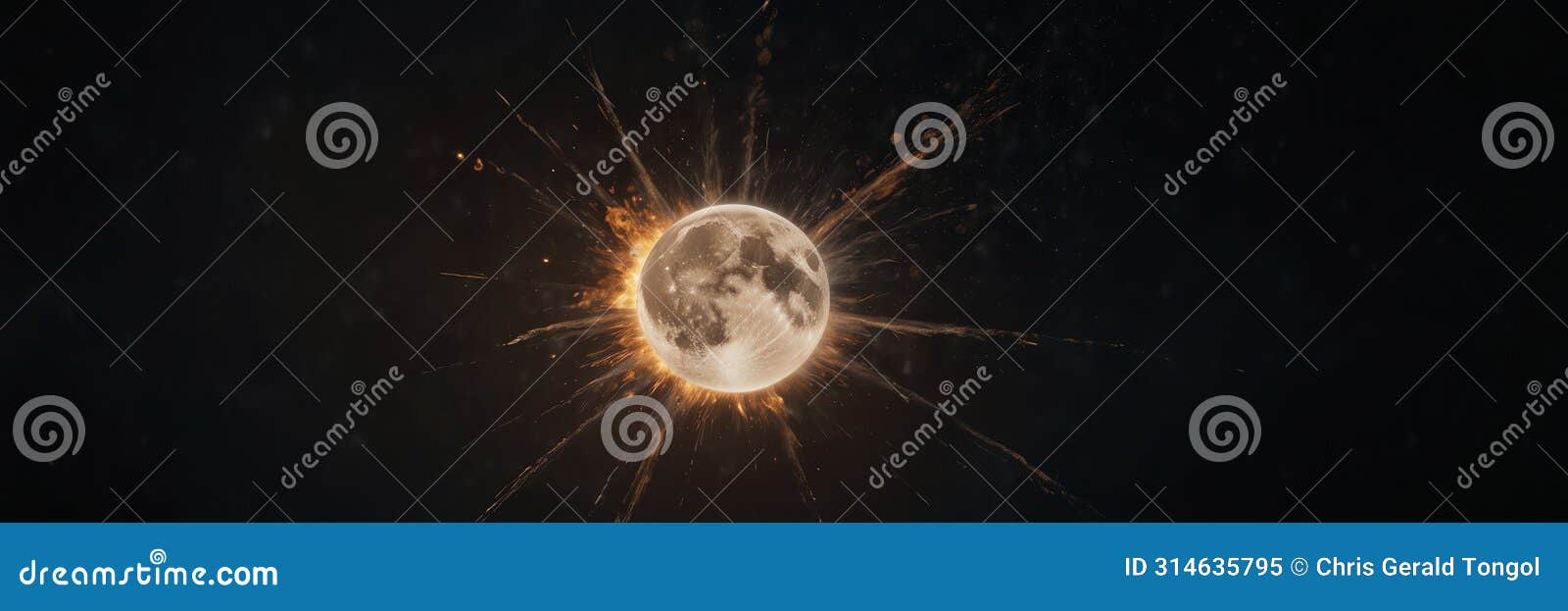 Exploding Moon on Black Empty Space Universe Void Panoramic Wide Angle ...