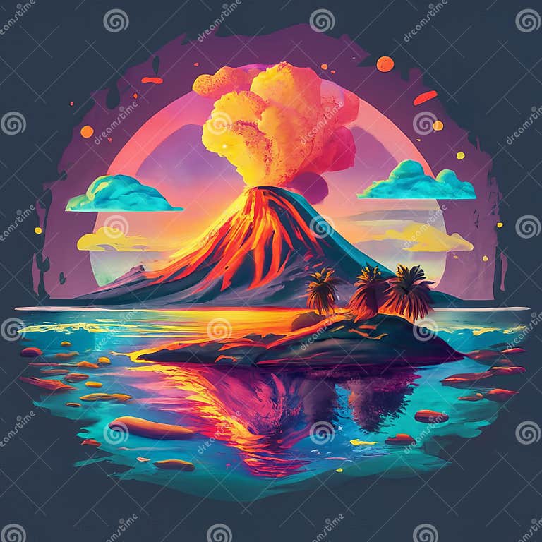 Exploding Mountain with Lava Graphic T-shirt Design Stock Illustration ...