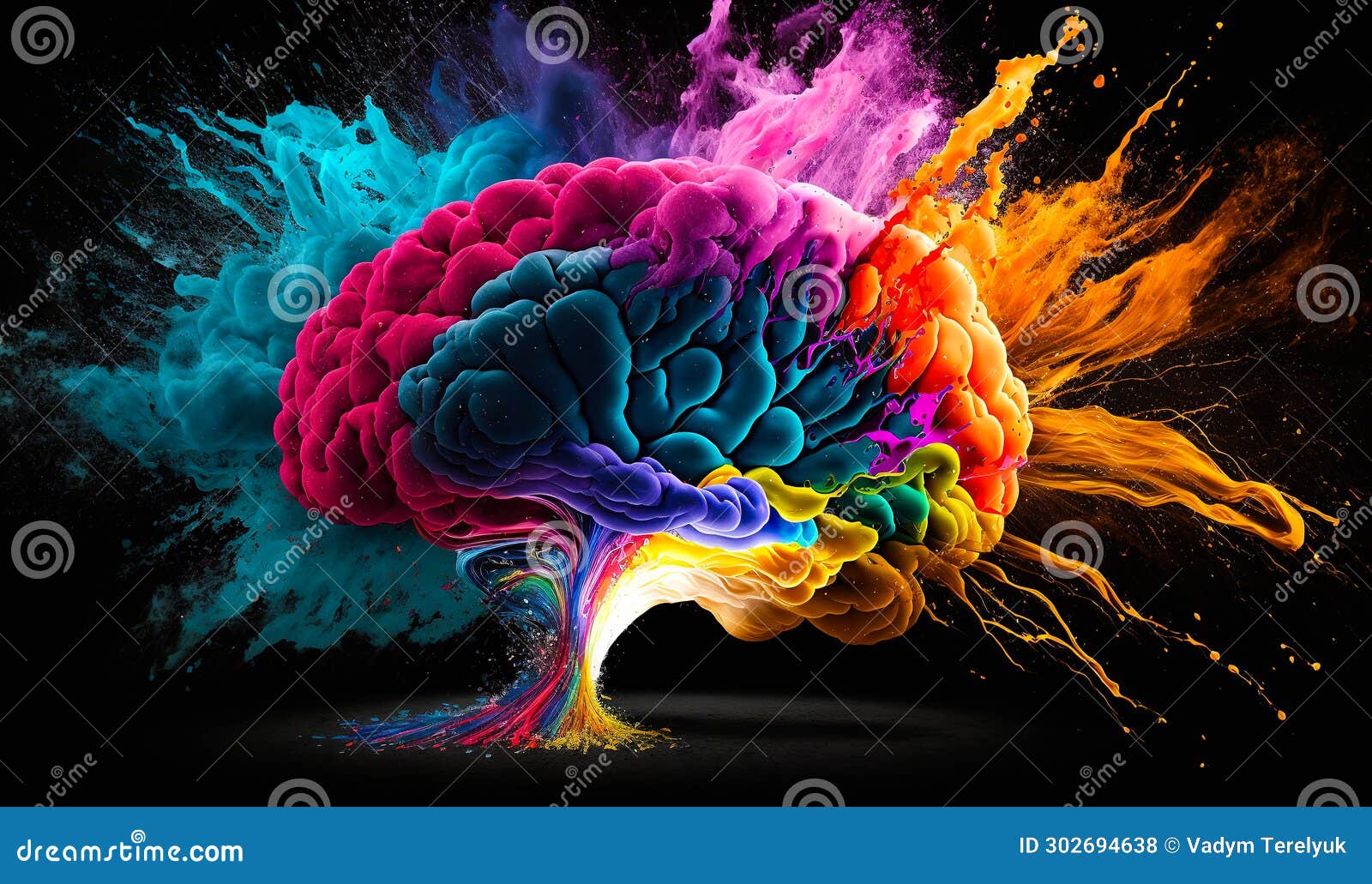 Exploding Multi-colored Brain with Bright Splashes. Creative Mind ...