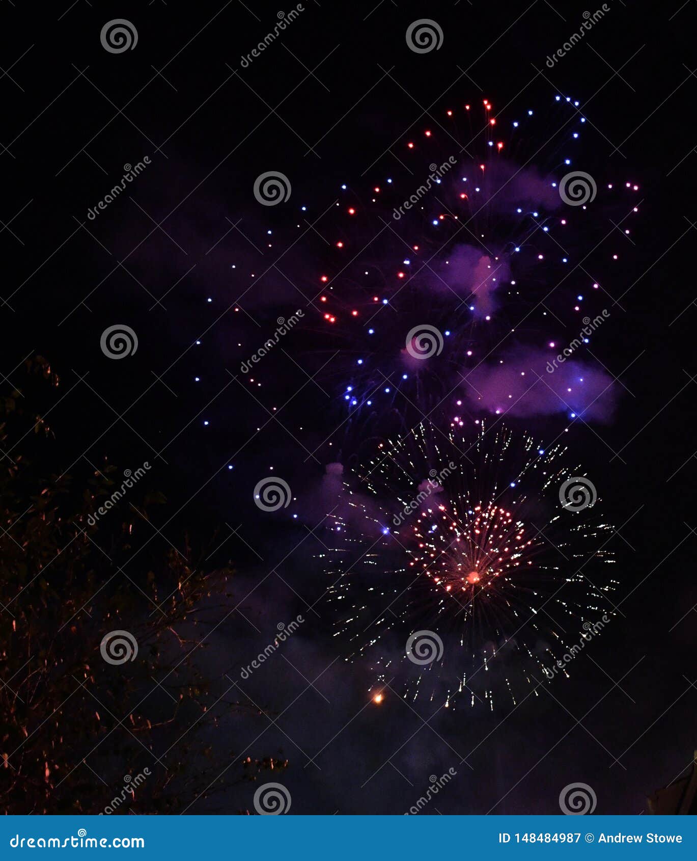 Exploding Multi Colored Fireworks in Night Sky Stock Image - Image of ...