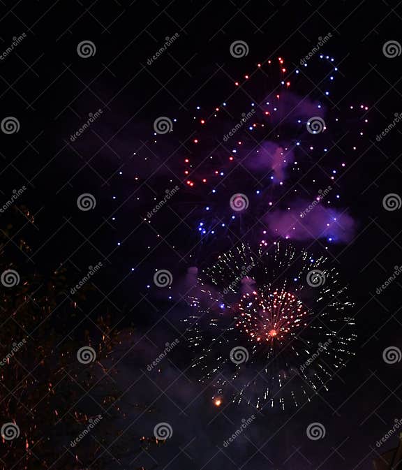 Exploding Multi Colored Fireworks in Night Sky Stock Image - Image of ...