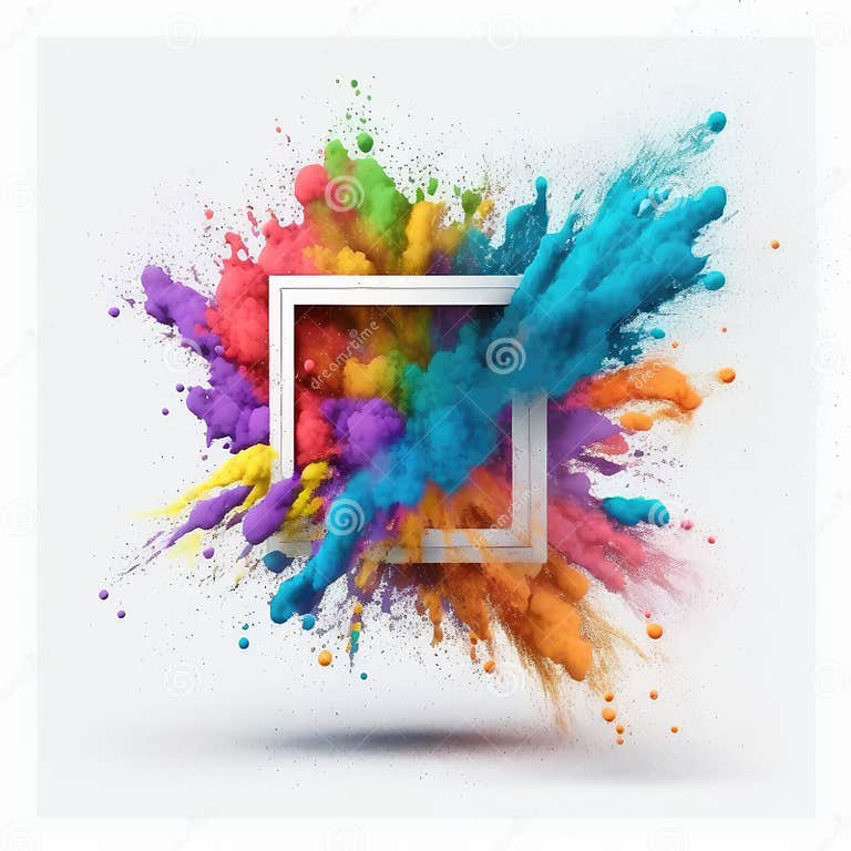 Exploding of Multicolor Powder Color in Square Shape with Background ...