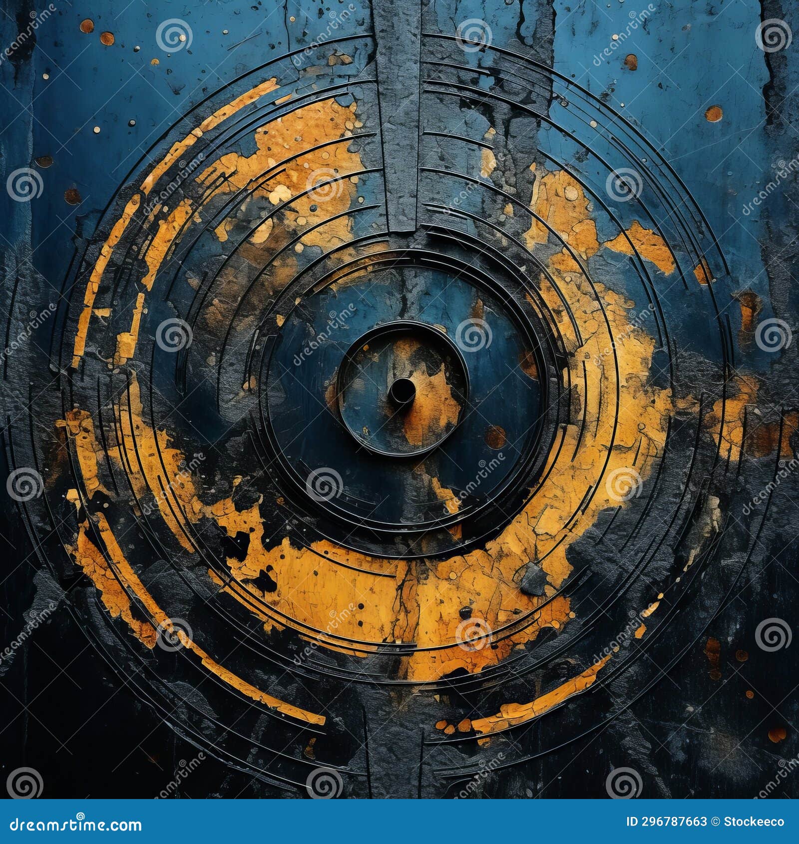 Rusty Spiral Circle in Blue: Cyberpunk Dystopia Concept Art Stock ...