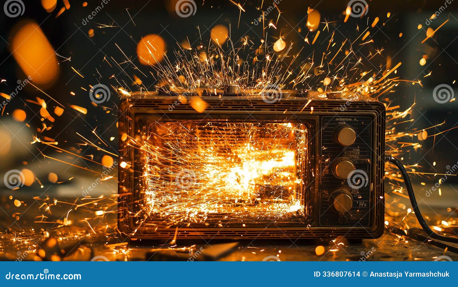 An Exploding Old TV Set in Retro Style, Surrounded by Puffs of Smoke ...
