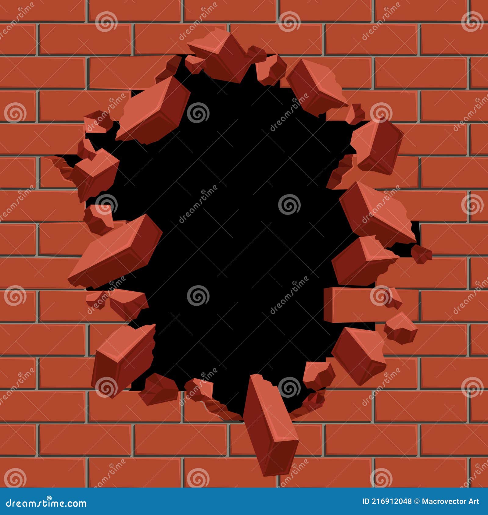 Exploding Out Hole In Red Brick Wall Vector Illustration ...