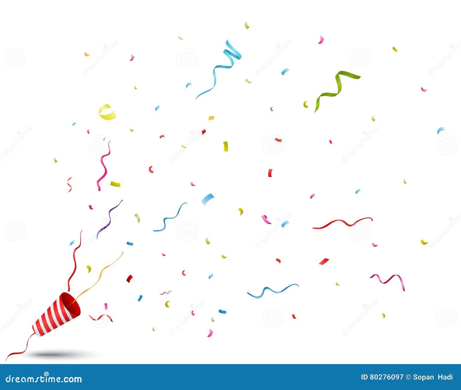 3D Party Popper With Confetti Explode. Golden Confetti For Festivals ...