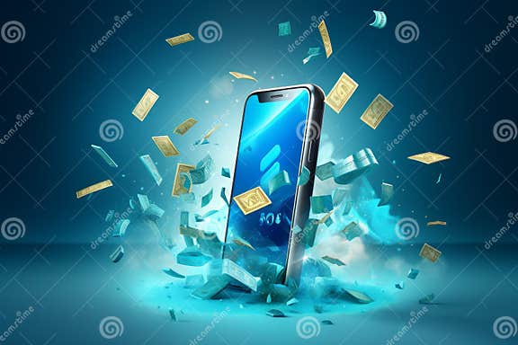 Exploding Phone with Cash Concept Stock Illustration - Illustration of ...