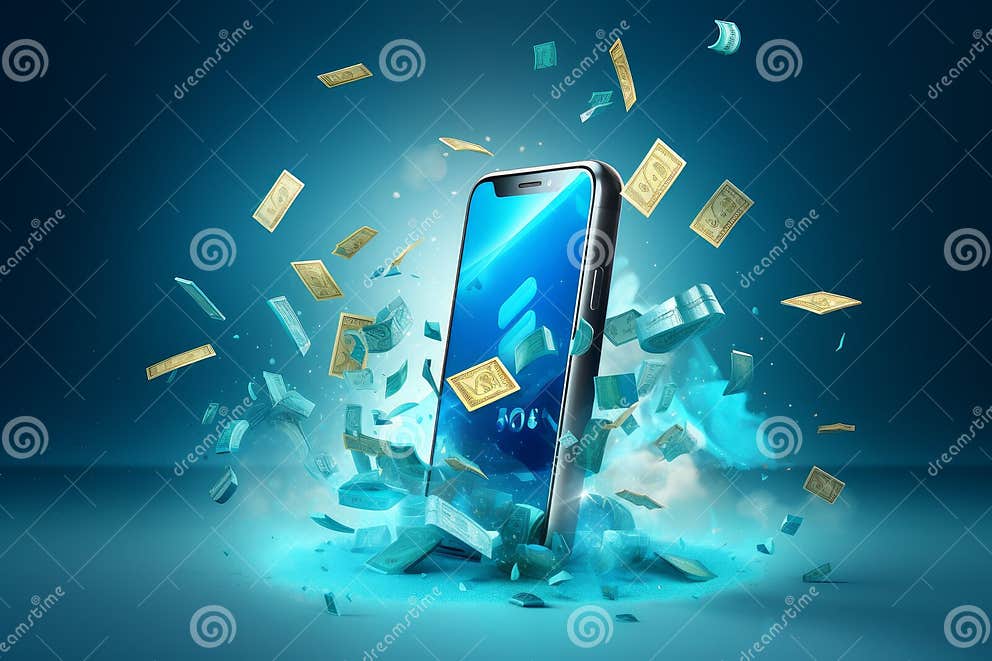 Exploding Phone with Cash Concept Stock Illustration - Illustration of ...