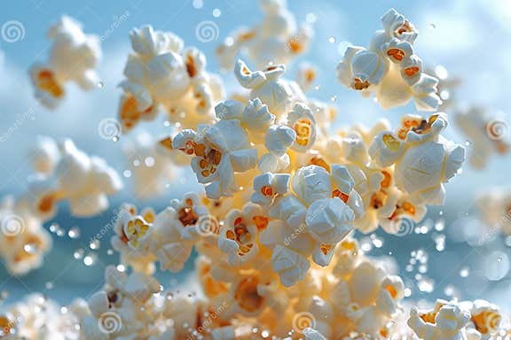 Exploding Popcorn Flies Up, Abstract Cinema Background. Generative AI ...