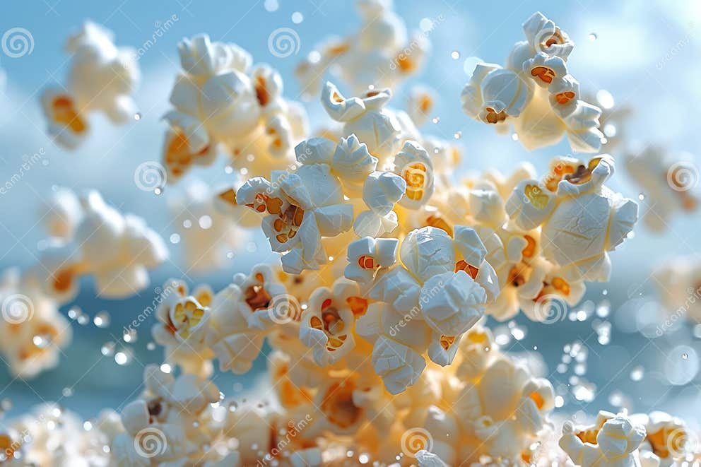 Exploding Popcorn Flies Up, Abstract Cinema Background. Generative AI ...