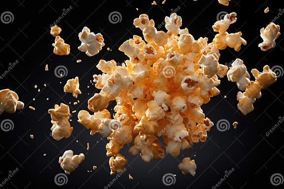 Exploding Popcorn Kernels in Mid Air on a Dark Background Stock Photo ...
