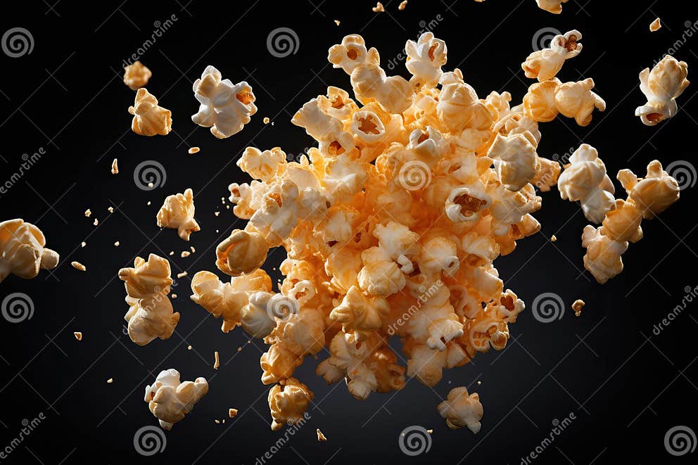 Exploding Popcorn Kernels in Mid Air on a Dark Background Stock Photo ...