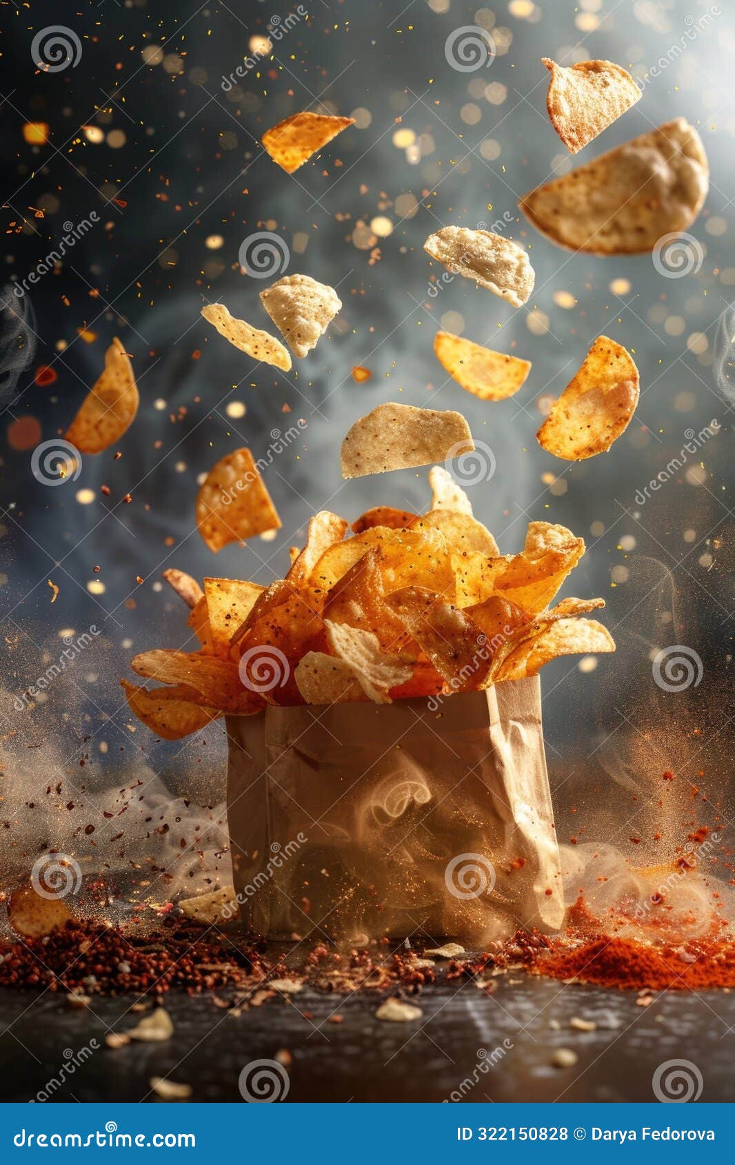 Exploding Potato Chips in Motion Against Dark Background Stock Photo ...
