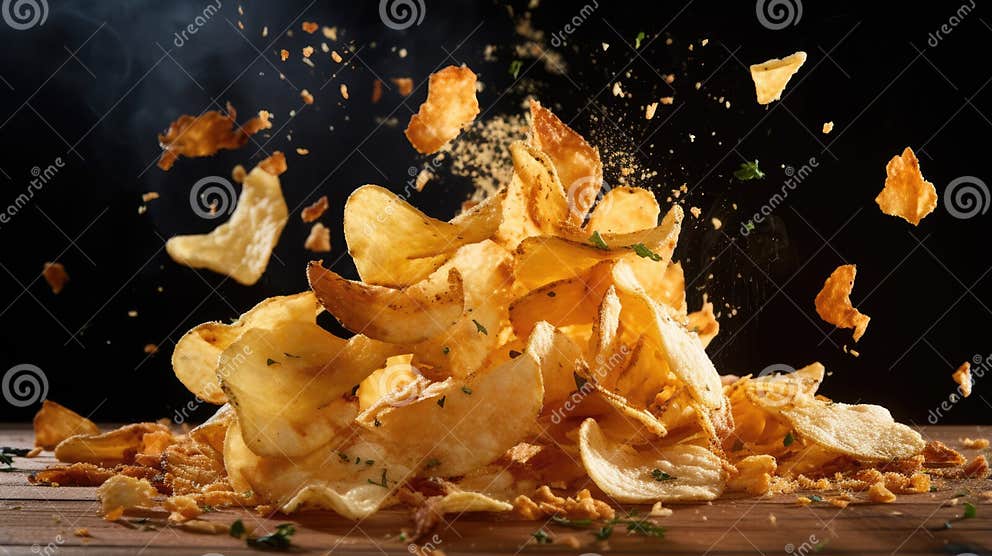 Exploding Potato Chips - Stock Concepts Stock Image - Image of golden ...