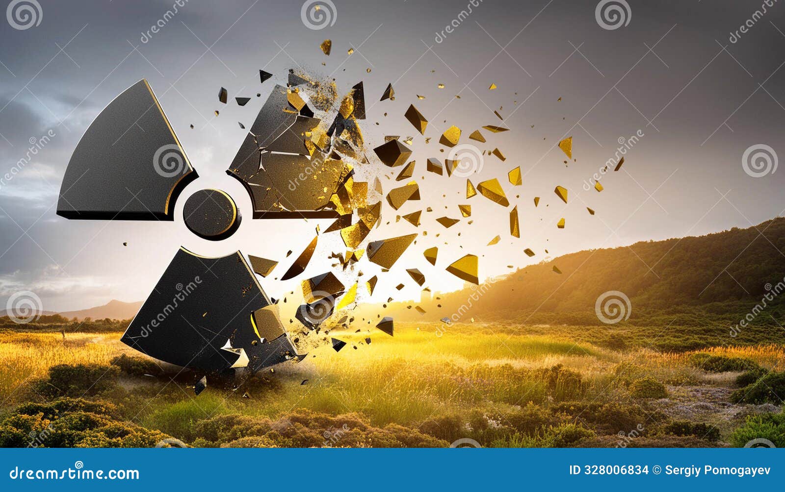 Exploding Radiation Warning Sign with Dynamic Fragments Stock ...