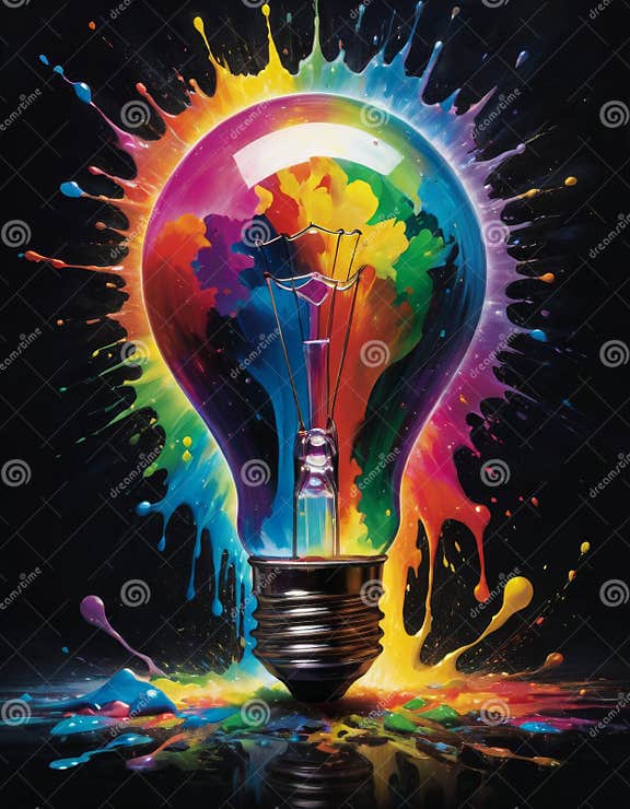 Exploding Rainbow Colors in Lightbulb Stock Image - Image of design ...