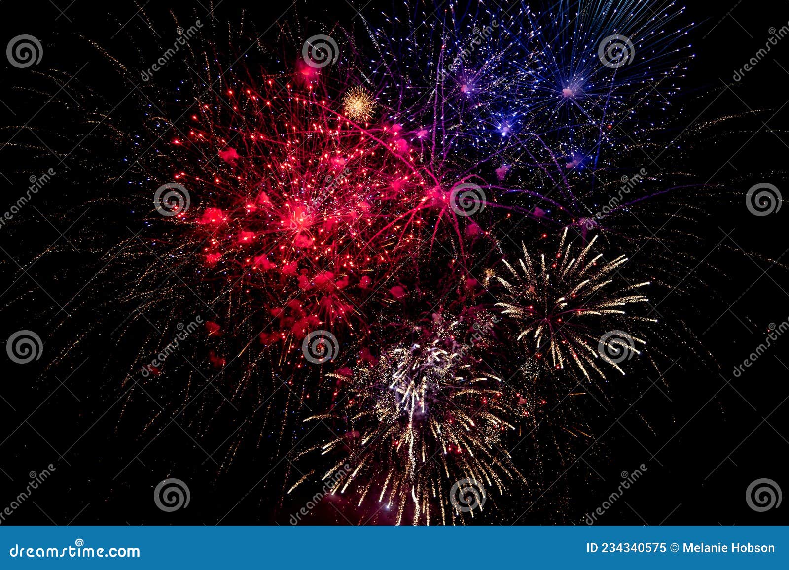 Exploding Red, White and Blue Fireworks at a Firework Display Stock ...