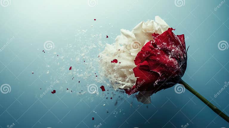 Exploding Red and White Rose Against Blue Background Stock Photo ...