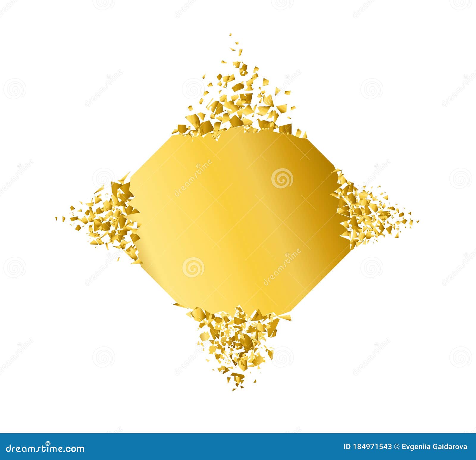 Exploding Rhombus with Debris. Isolated Gold Illustration Stock Vector ...