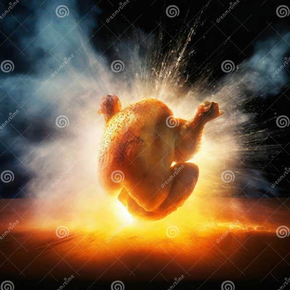 Exploding Roasted Chicken in a Dramatic High-speed Culinary Photography ...