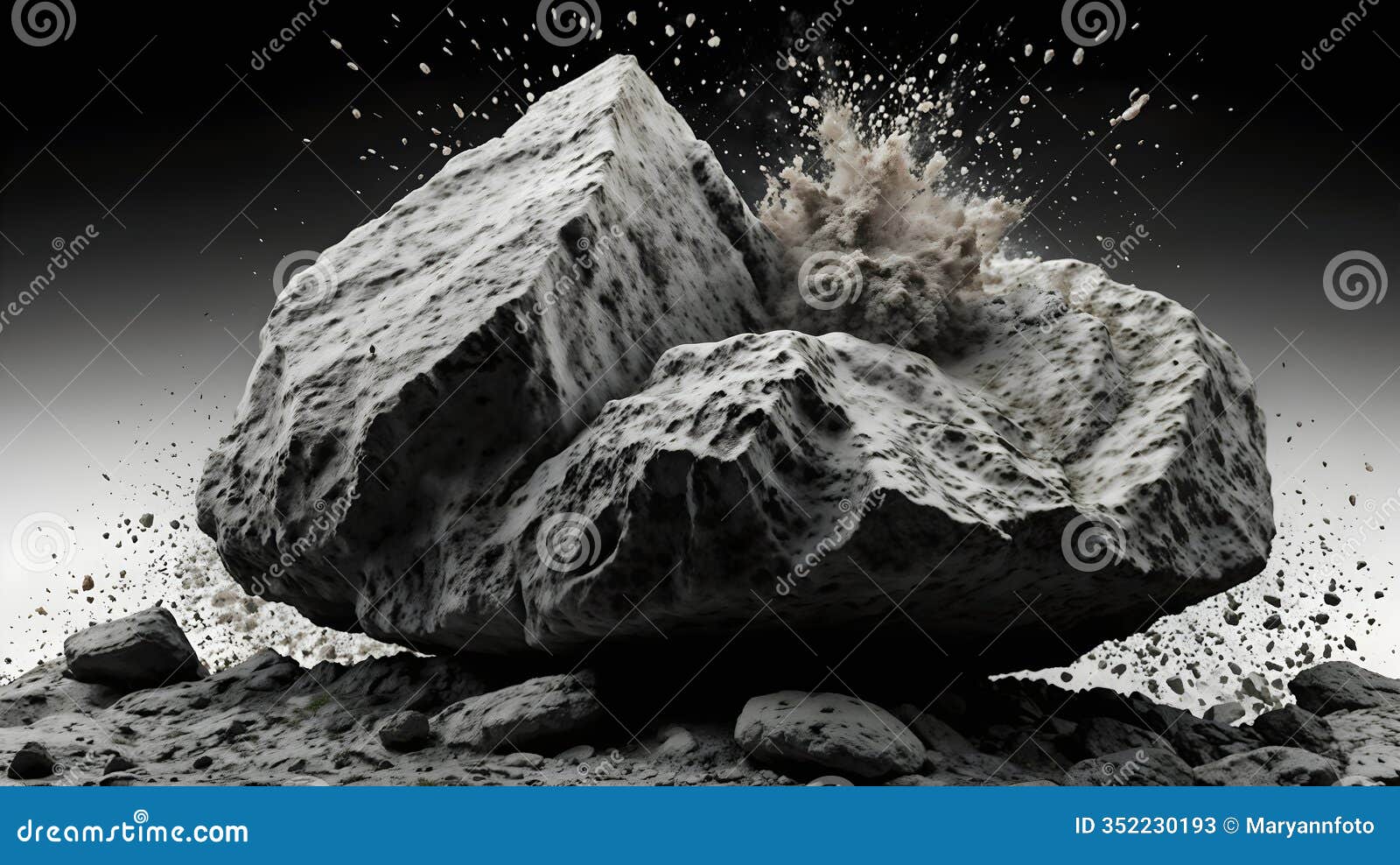 Exploding Rock with Debris Flying in a Dramatic Scene Stock ...