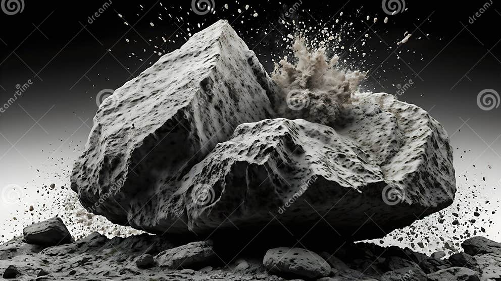 Exploding Rock with Debris Flying in a Dramatic Scene Stock ...