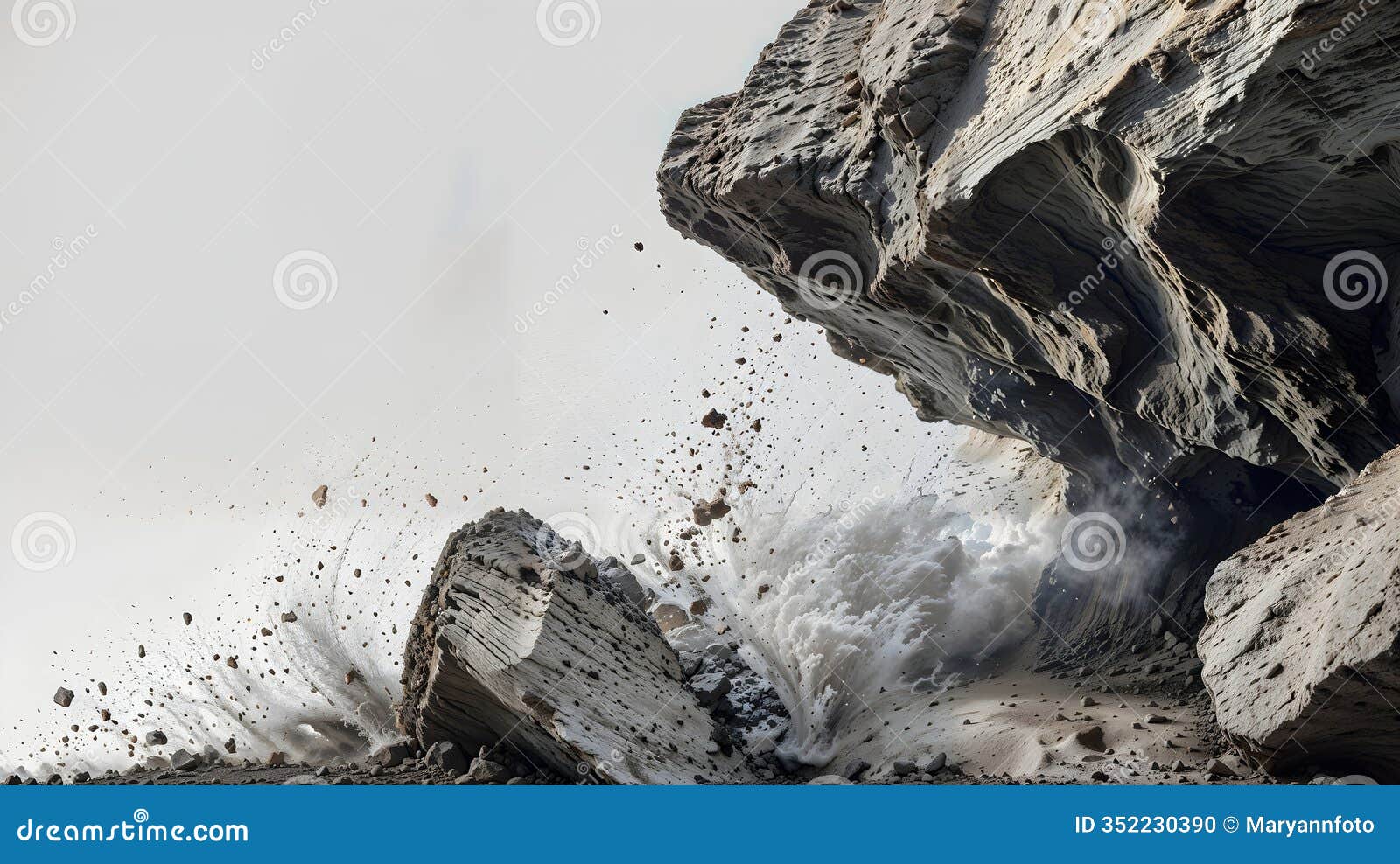 Exploding Rock with Debris Flying in a Dramatic Scene Stock ...