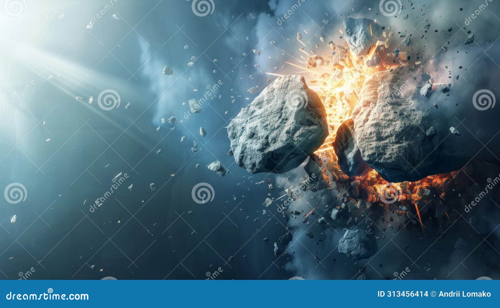 Exploding Rock in the Sky stock photo. Image of dynamic - 313456414