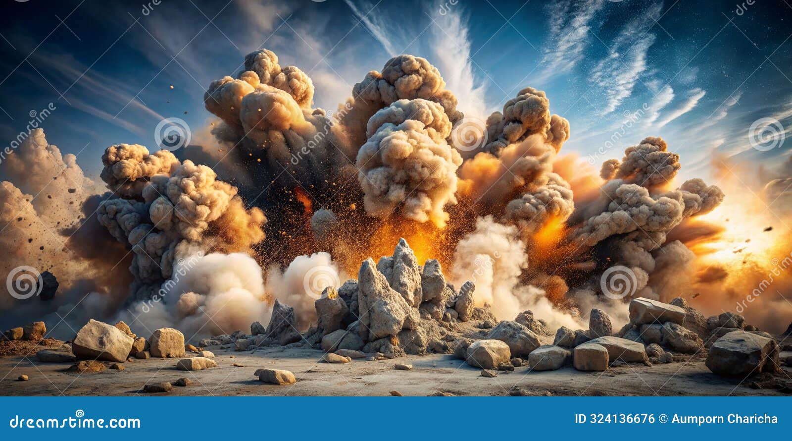 Exploding Rocks Creating a Dramatic Scene Creative AI Stock ...