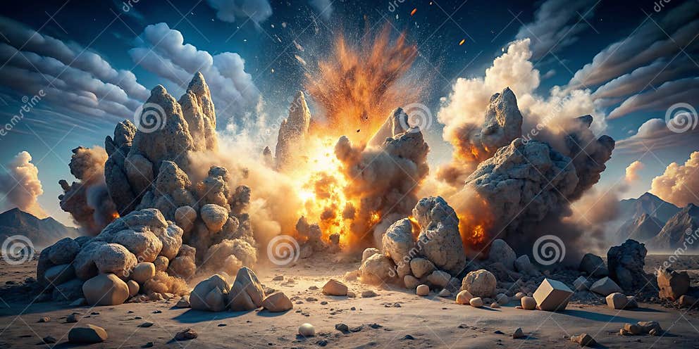 Exploding Rocks Creating a Dramatic Scene Generative AI Stock ...