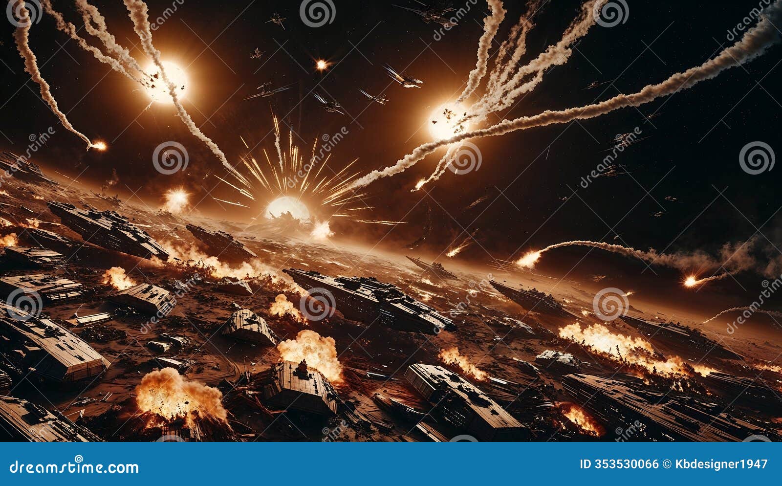 Exploding Ships and Fiery Debris in Space Battle Stock Illustration ...