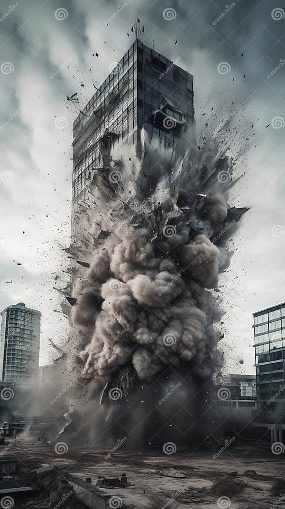 Exploding Skyscraper Sends Apartment Building into Chaos Stock ...