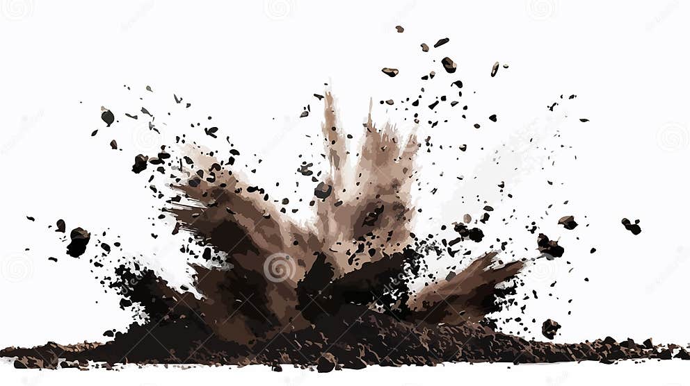 Exploding Soil Debris Flying Isolated White Background Stock Vector ...