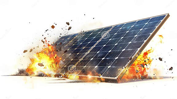 Exploding Solar Panel with Fire and Debris. Stock Image - Image of ...