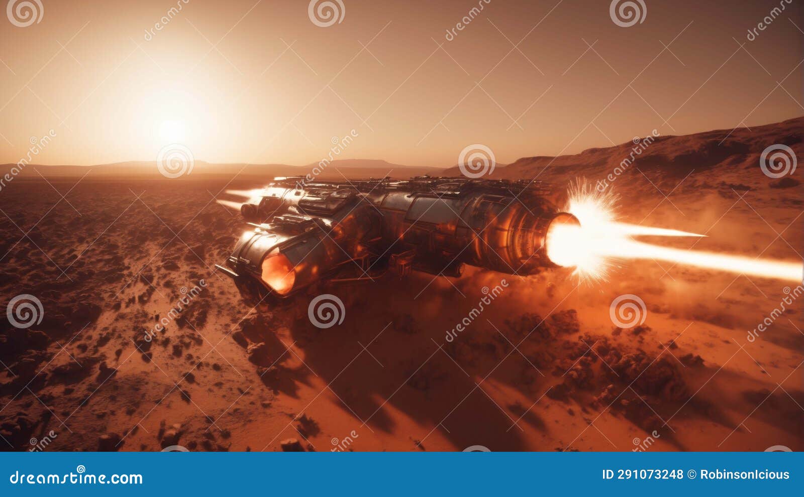Exploding Spaceship and Ground Vehicle on Mars. Extremely Detailed and ...