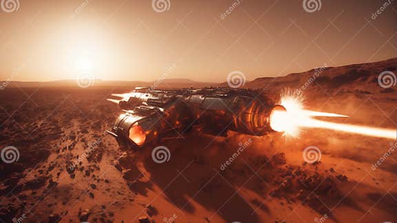 Exploding Spaceship and Ground Vehicle on Mars. Extremely Detailed and ...