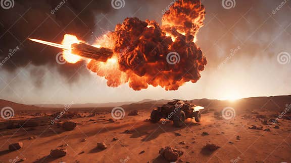 Exploding Spaceship and Ground Vehicle on Mars. Extremely Detailed and ...