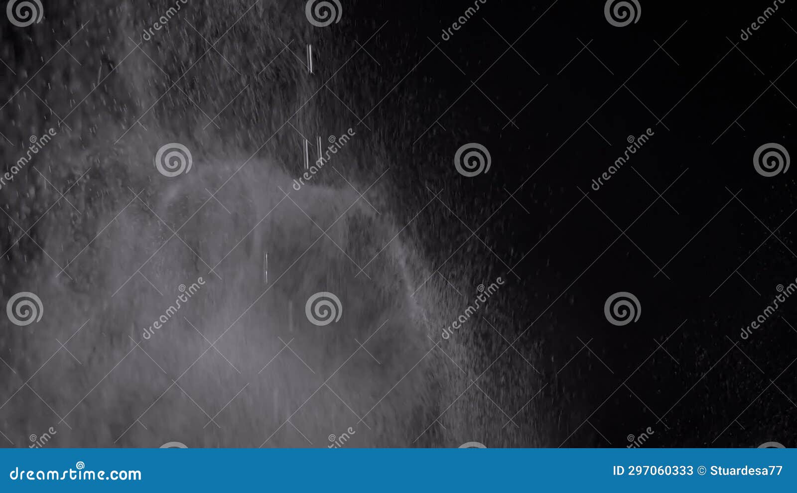 Exploding Stream of Ice Water Drops, Dust in Empty Space on a Black ...