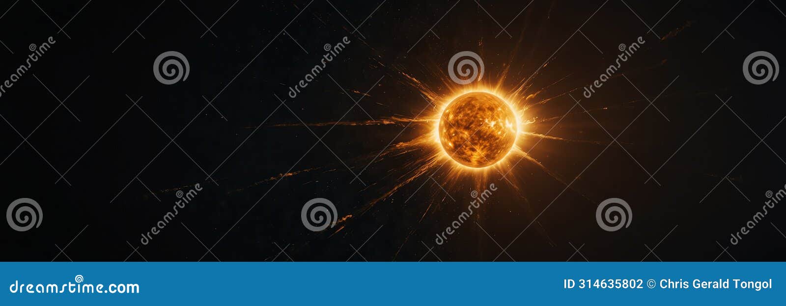 Exploding Sun on Black Empty Space Universe Void Panoramic Wide Angle ...