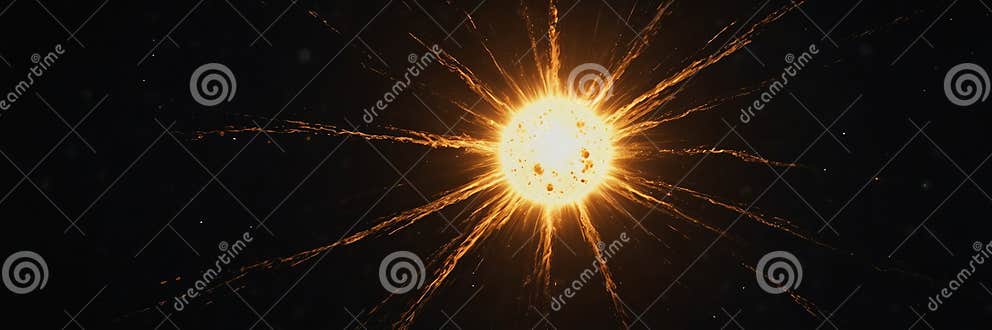 Exploding Sun on Black Empty Space Universe Void Panoramic Wide Angle ...