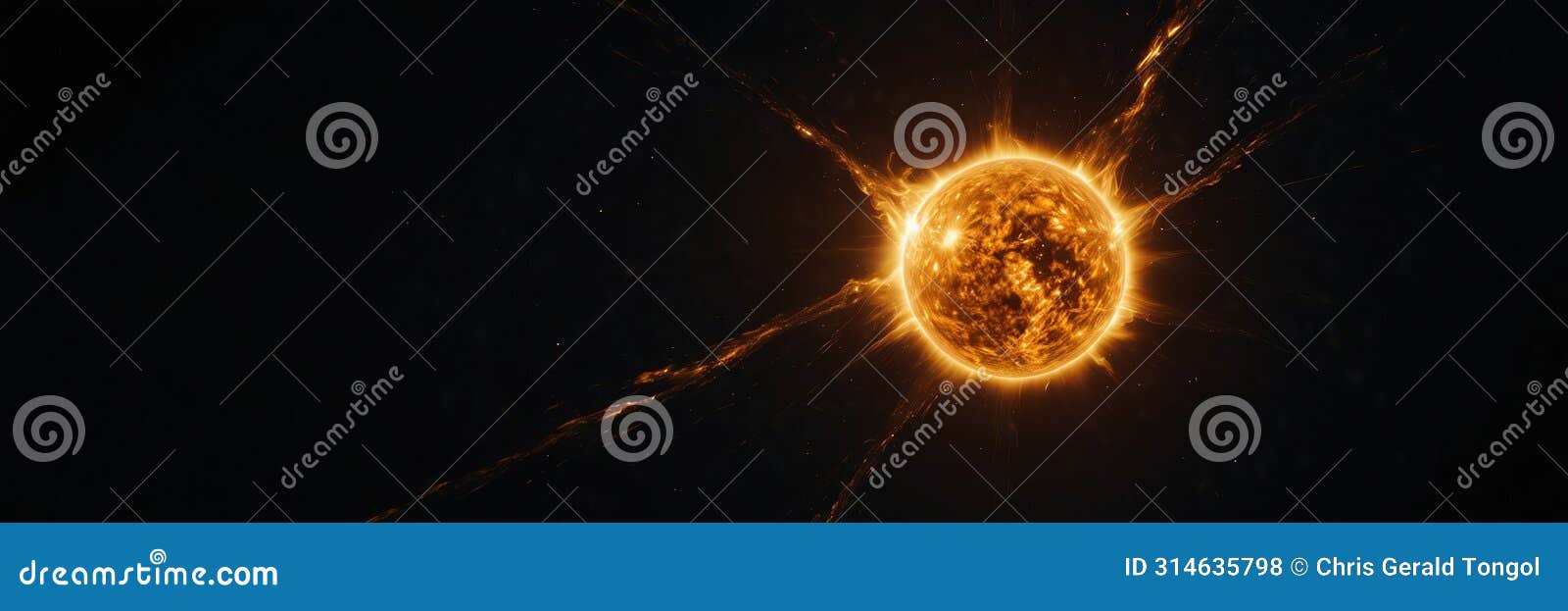 Exploding Sun on Black Empty Space Universe Void Panoramic Wide Angle ...