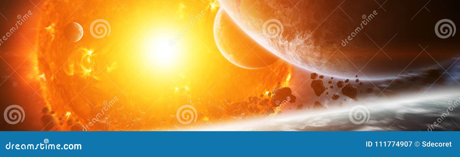 Exploding Sun in Space Close To Planet 3D Rendering Elements of Stock ...