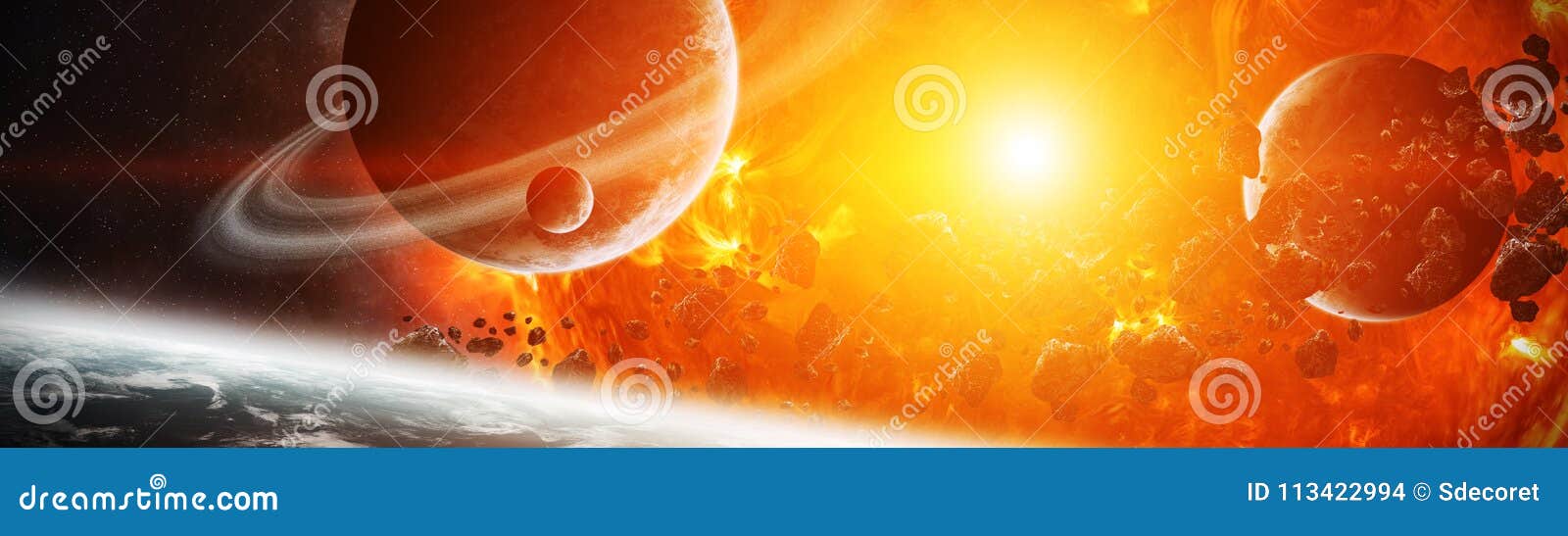 Exploding Sun in Space Close To Planet 3D Rendering Elements of Stock ...