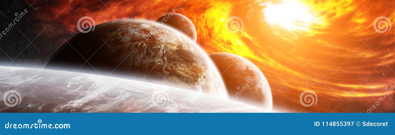 Exploding Sun in Space Close To Planet 3D Rendering Elements of Stock ...