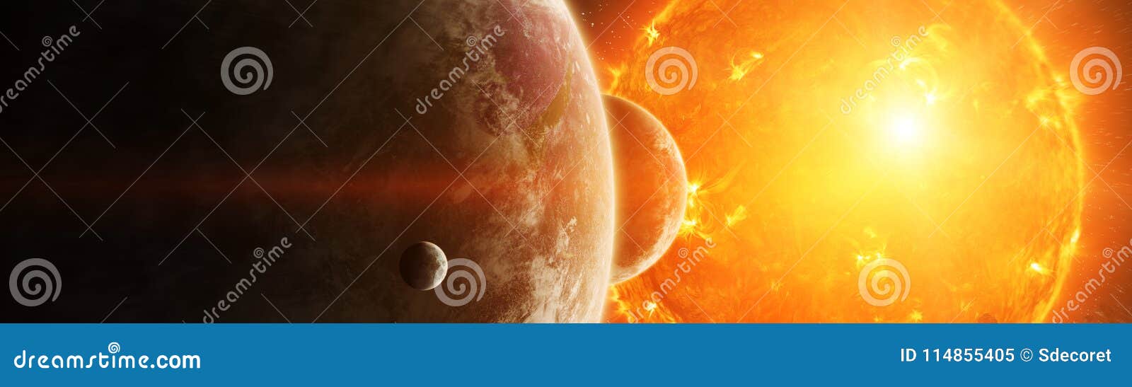 Exploding Sun in Space Close To Planet 3D Rendering Elements of Stock ...