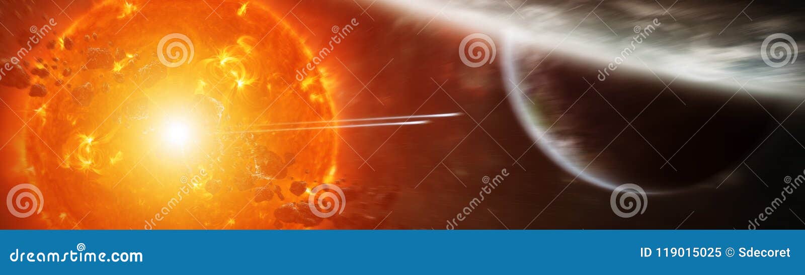 Exploding Sun in Space Close To Planet 3D Rendering Elements of Stock ...