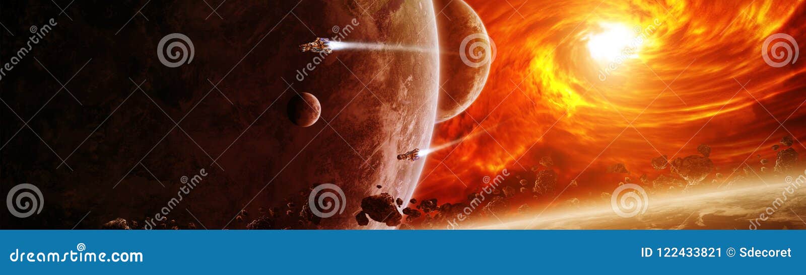 Exploding Sun in Space Close To Planet 3D Rendering Elements of Stock ...